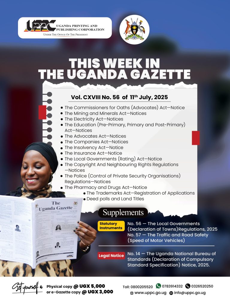 The Uganda Gazette – Weekly Preview - Published By UPPC